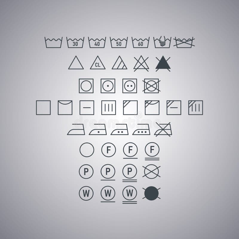 Textile Laundry Symbol Set Isolated on Gray Background. Rules for ...