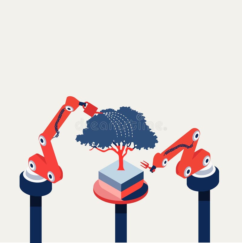 Illustration Vector of Robot Hand Plant a Tree Stock Illustration ...