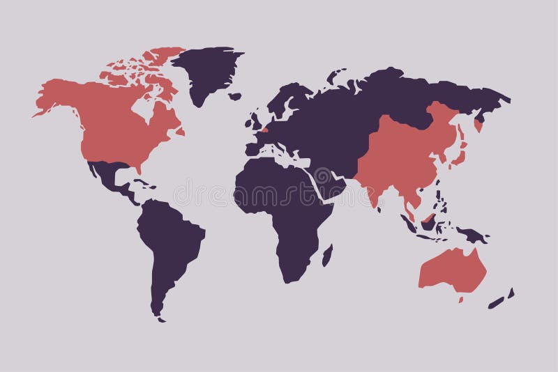 World Map. Purple Color Continents. 3d Rendering Stock Illustration ...