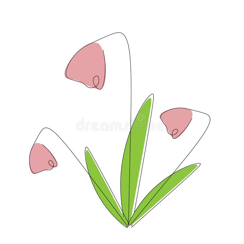 Flower Pink Summer Line Drawing. Vector Stock Vector - Illustration of ...