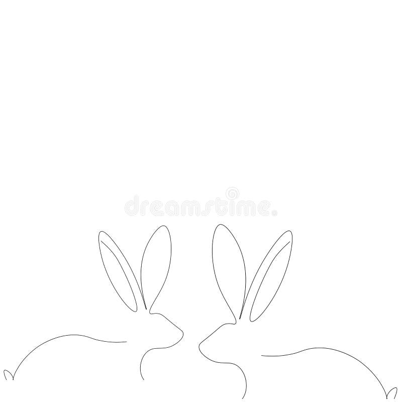 Bunny Love Hearts Animal Line Drawing, Vector Illustration Stock Vector ...