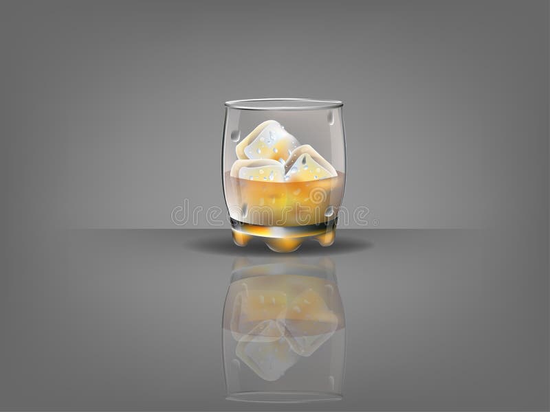 Whiskey Glass with Ice Cubes and Whiskey Vector Stock Illustration ...