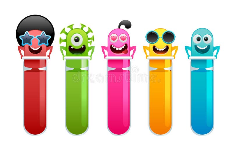 Laboratory Test Tubes with Cartoon Funny Characters Stock Vector ...