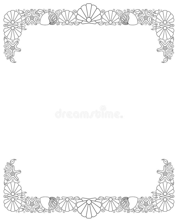 Marine Vertical Frame for Coloring Antistress - Vector Linear Picture ...