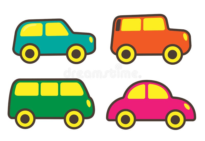 Set of Funny Pictures: Cars of Different Colors. Kawaii Illustration ...