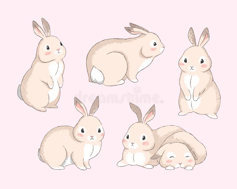 Cute Bunnies Illustration in Pastel Style Stock Vector - Illustration ...