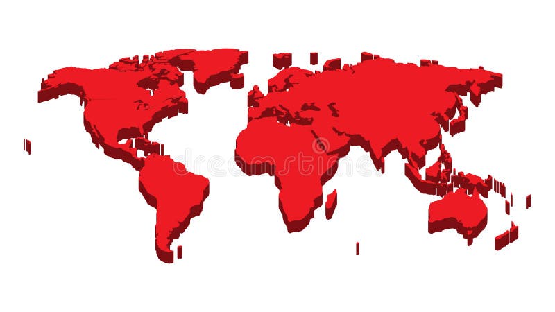 Red World Map in 3D. 3D Map of the World with Regional Boundaries ...