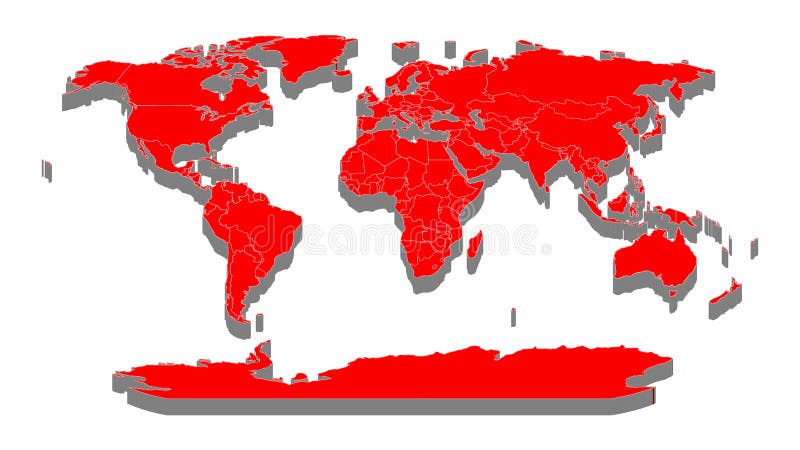Red World Map in 3D. 3D Map of the World with Regional Boundaries ...