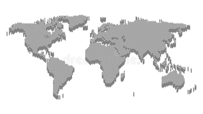 Gray World Dots Map in 3D. 3D Map of the World with Regional Boundaries ...