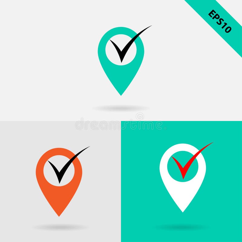 Check Mark Logo in Map Marker Icon Stock Illustration - Illustration of ...