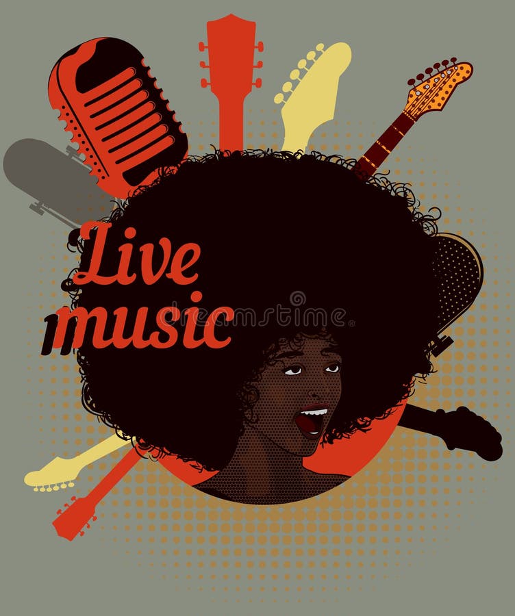 Afro Hair Style Woman Sings. Vintage Background. Jazz and Soul Music ...