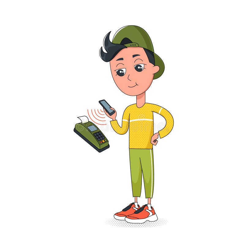 Teenager Pays with Nfc Chip Technology Stock Vector - Illustration of ...