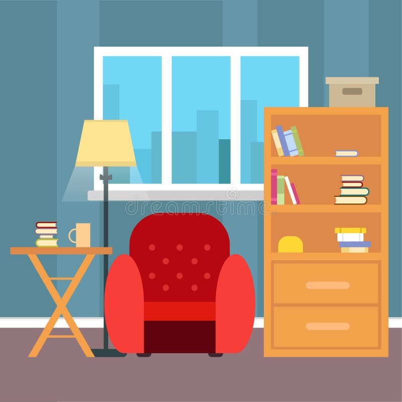 Living Room with Furniture. Daylight Apartments . Hotel Suite with City ...