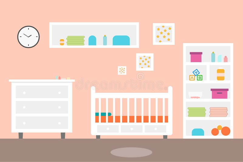 Baby Room Bedroom Child Interior. Furniture and Toys. Playroom for Kid ...