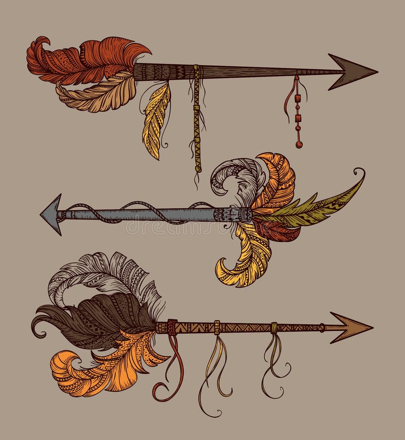 American Indian Arrows with Ornaments Set. Ethnic Native Tribal Design ...
