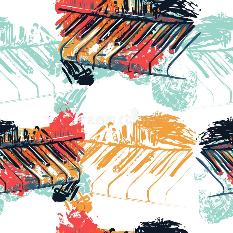 Seamless Pattern with Abstract Piano Keyboard in Watercolor Sketch ...
