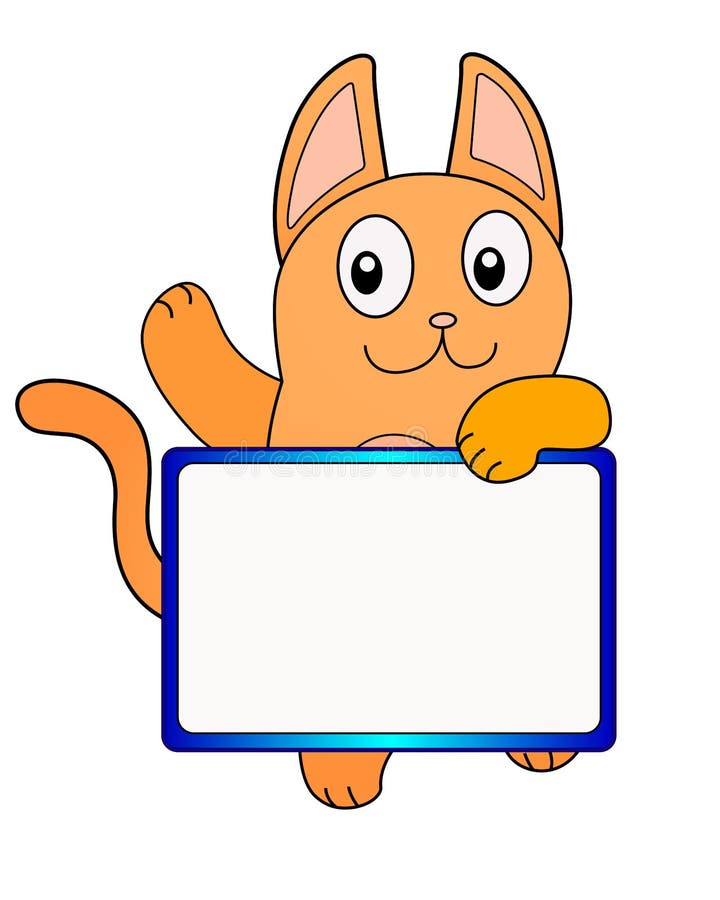 Cute, Cartoon, Ginger Cat Vector with a Sign or Banner with Copy Space ...