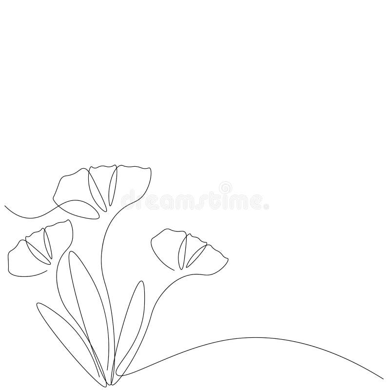 Spring Flowers Isolated on White Background. Continuous Line Draw Stock ...