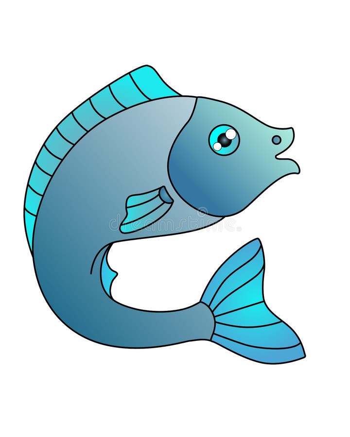 Fish. Gracefully Curved Fish in Silver - Blue Colors - Vector Linear ...