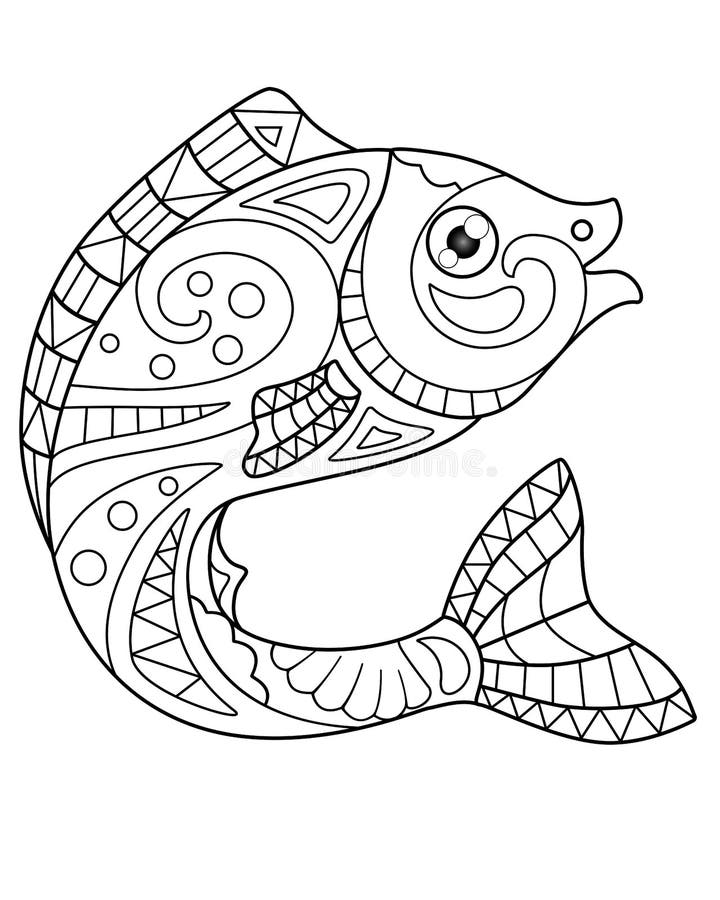 Fish. Gracefully Curved Fish - Linear Vector Illustration for Coloring ...