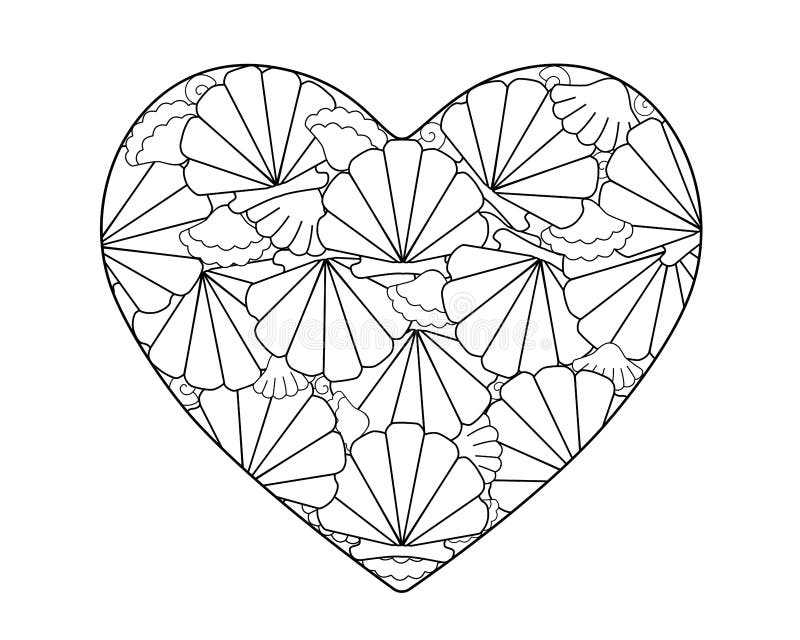 Sea Heart. Coloring Book in the Form of a Heart Filled with Shells by ...