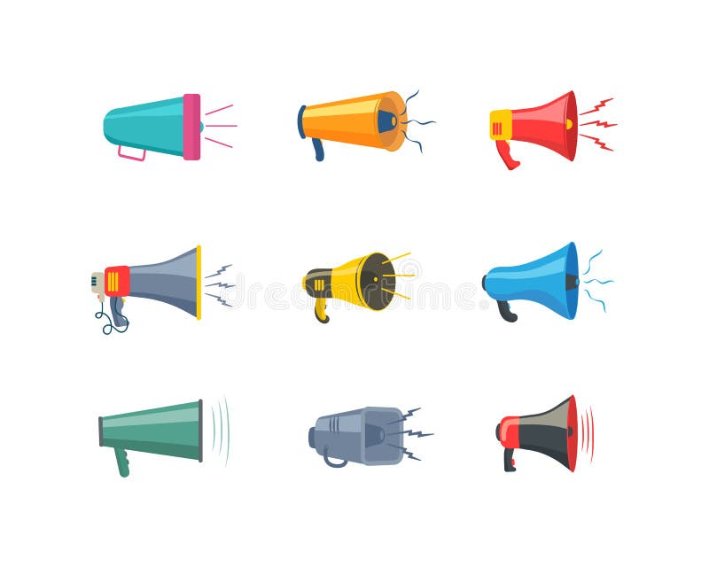 Set colorful megaphone. stock vector. Illustration of information ...