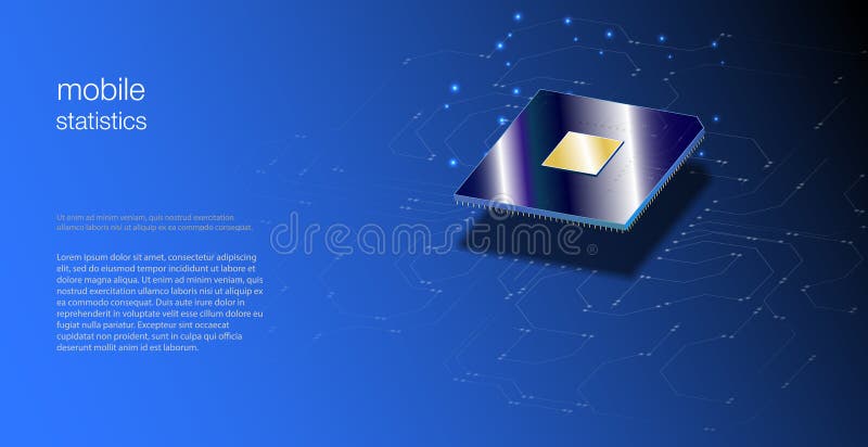 3D Closeup of Cpu for Web Design. Integrated Communication Processor ...