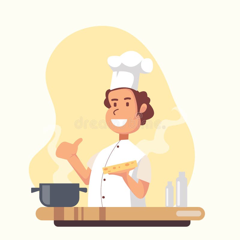 Cartoon Cook Chef Illustration Bring Food Dishes Stock Vector ...