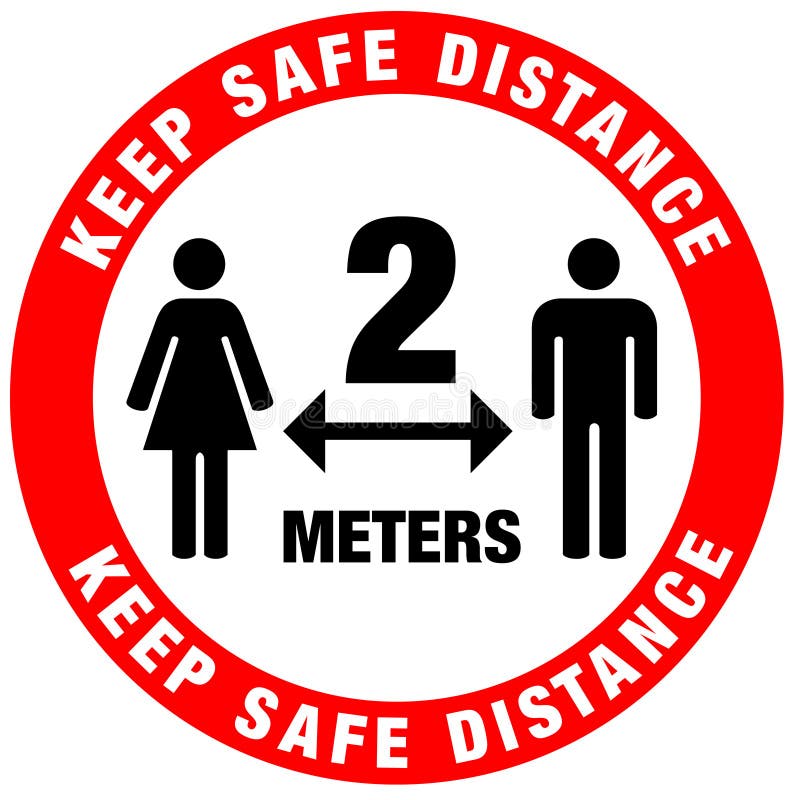 Warning Sign, Corona and COVID-19, 2 Meters Stock Illustration ...