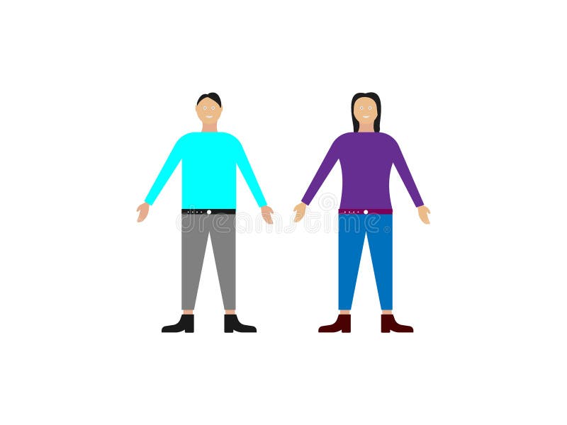 Flat Illustration of Two Human Being Standing Together Girl and Boy ...