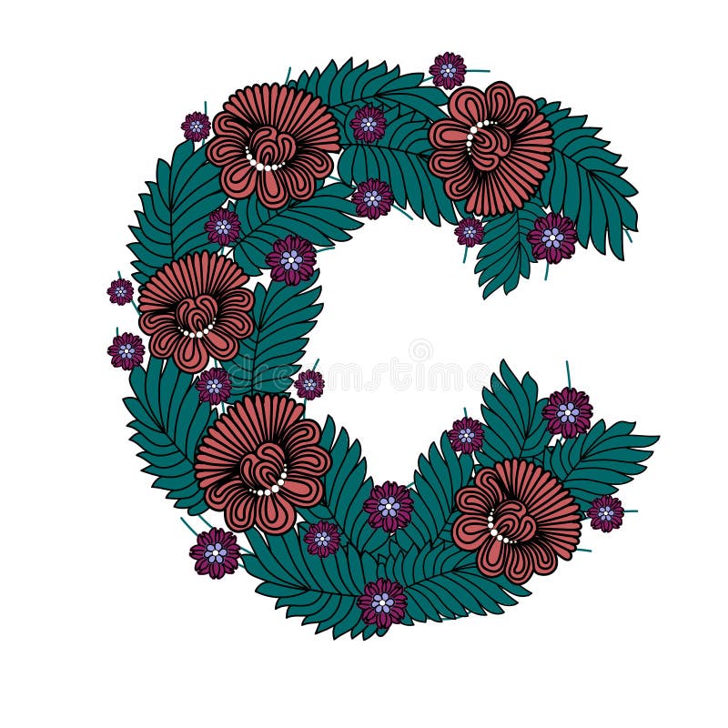 Flower Letter C. Floral ABC Element in Vector Stock Vector ...