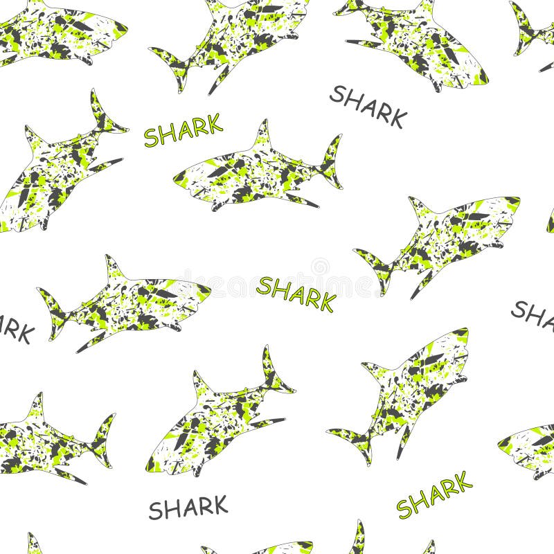 Sharks with Grunge Texture. Stock Vector - Illustration of silhouette ...