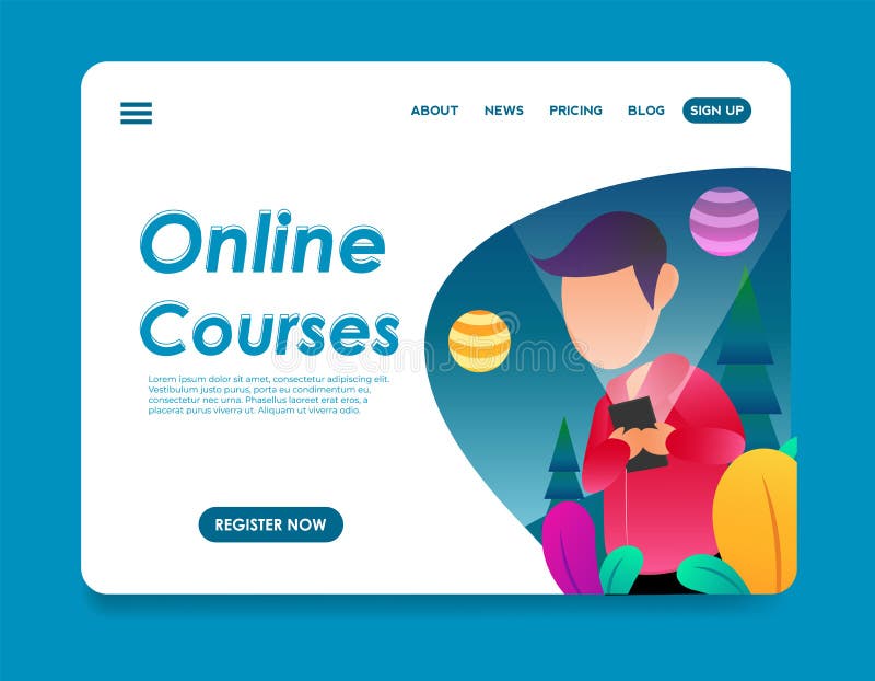 Online Courses Landing Page with Avatar Stock Vector - Illustration of ...