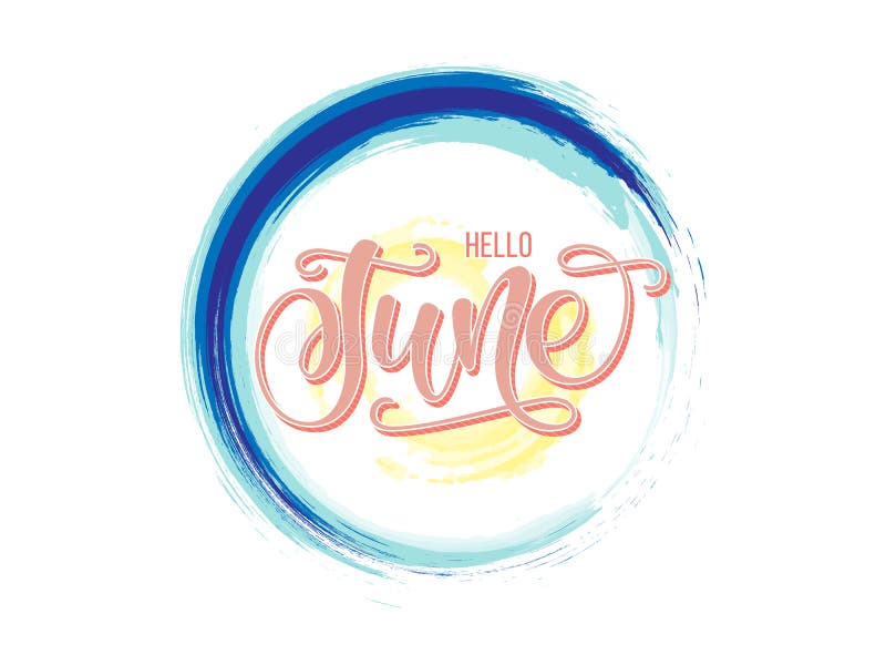 Hello June Vector Poster. Blue Wave, Sun and Hello June Summer Text ...