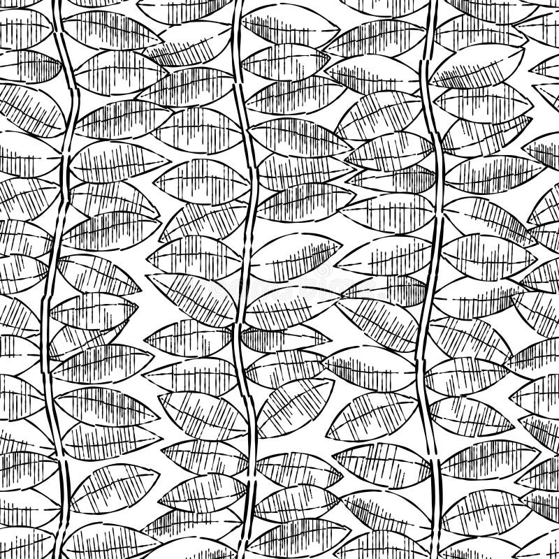 Seamless B&W Vector Pattern with Leaves. Stock Vector - Illustration of ...