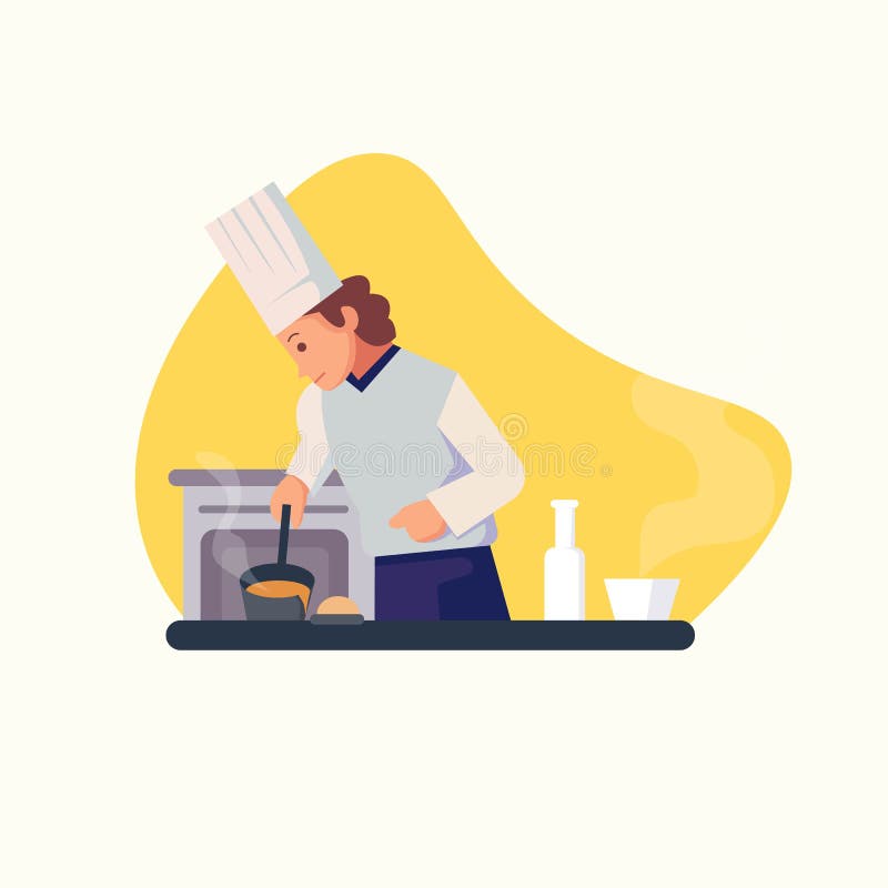 A Chef while Pouring Gravy on Food Stock Vector - Illustration of ...
