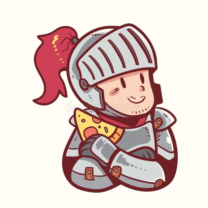 Knight eating pizza stock vector. Illustration of cartoon - 184692722