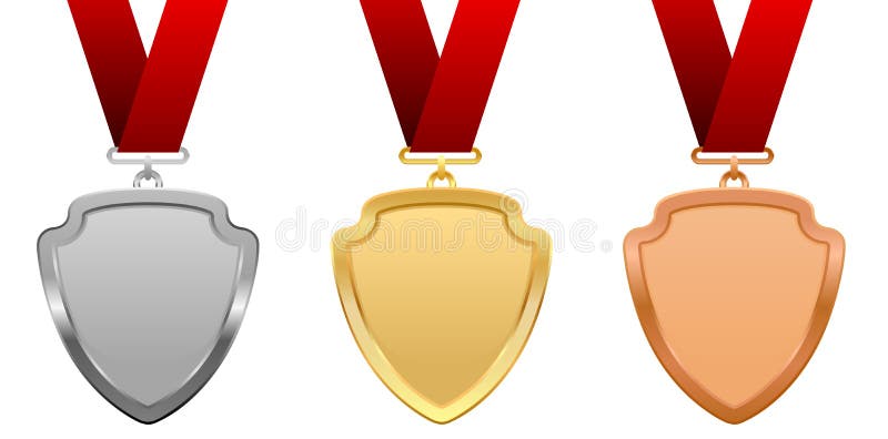Shield Award Medals with Red Ribbons Vector Illustration. Stock Vector ...