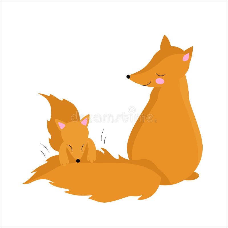 Mother Fox and Baby Fox. a Fox Bites while Playing by the Tail. Vector ...