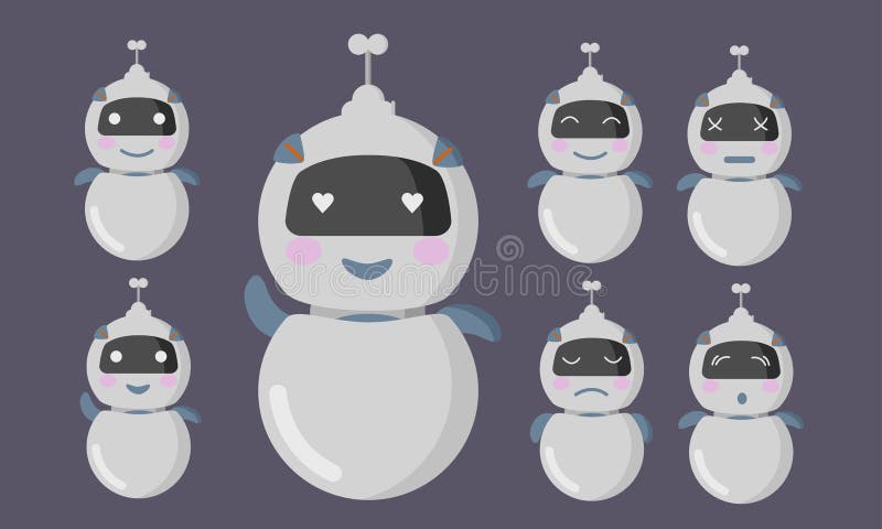 Chat Bot is Installed. Kawaii Helper Robot with Different Emotions is ...