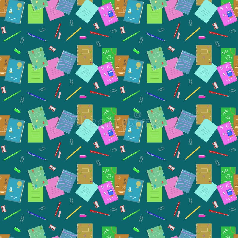 School Supplies. Seamless Vector Pattern Stock Vector - Illustration of ...