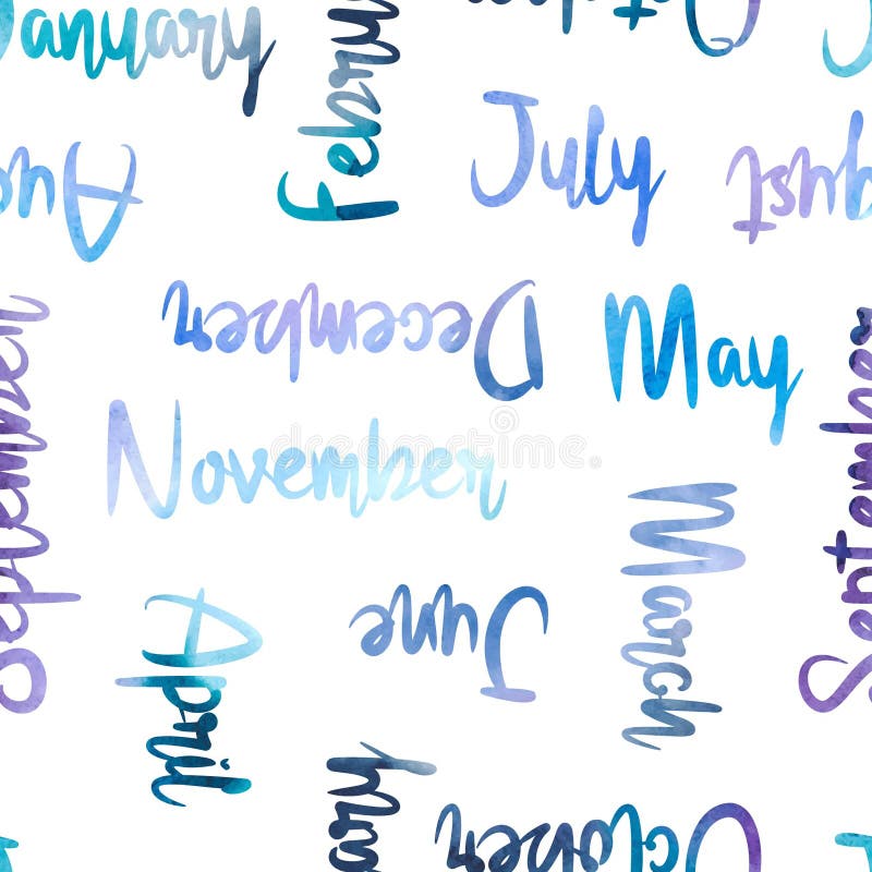 Seamless Pattern with Watercolor Lettering of Month Names. Stock Vector ...