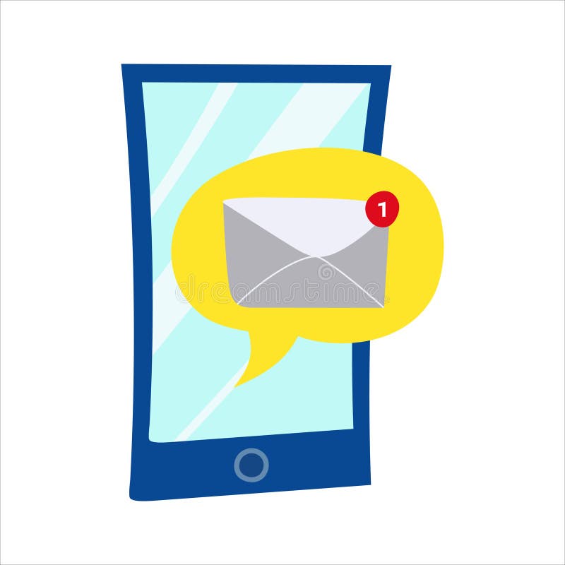 Vector Hand Drawn Illustration of a Mobile Phone with a Received New ...