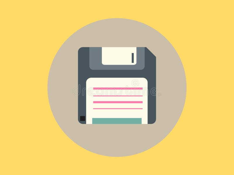 Stylish Floppy Disk Sign on Round Blue Background with Shadow; Floppy Disk Flat Vector Icon ...