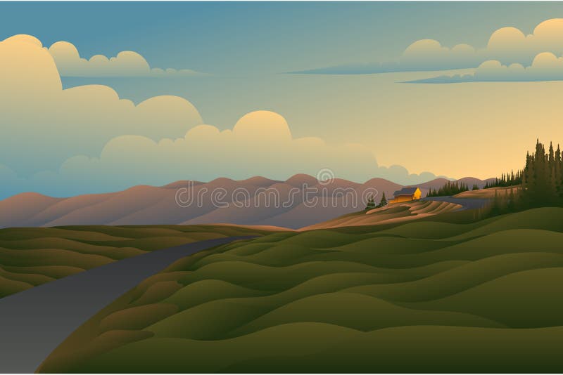 Sunset field landscape stock vector. Illustration of cartoon - 63852910