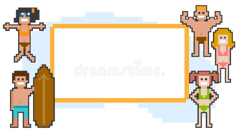 Pixel-art Beach People Set 1 Stock Vector - Illustration of surf, icon ...