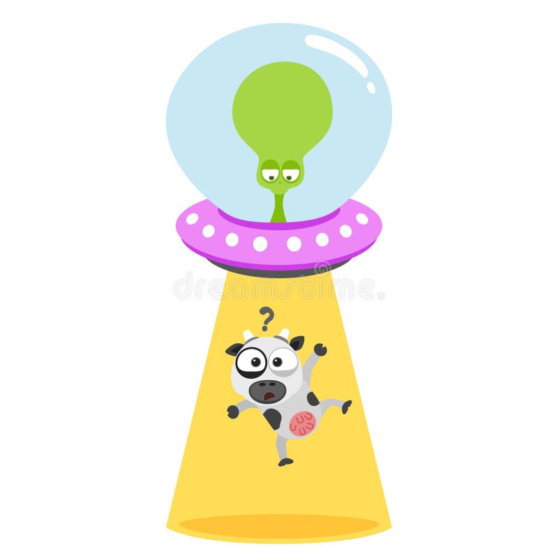 UFO Abducts a Cow Cartoon Isolated. Stock Vector - Illustration of ...