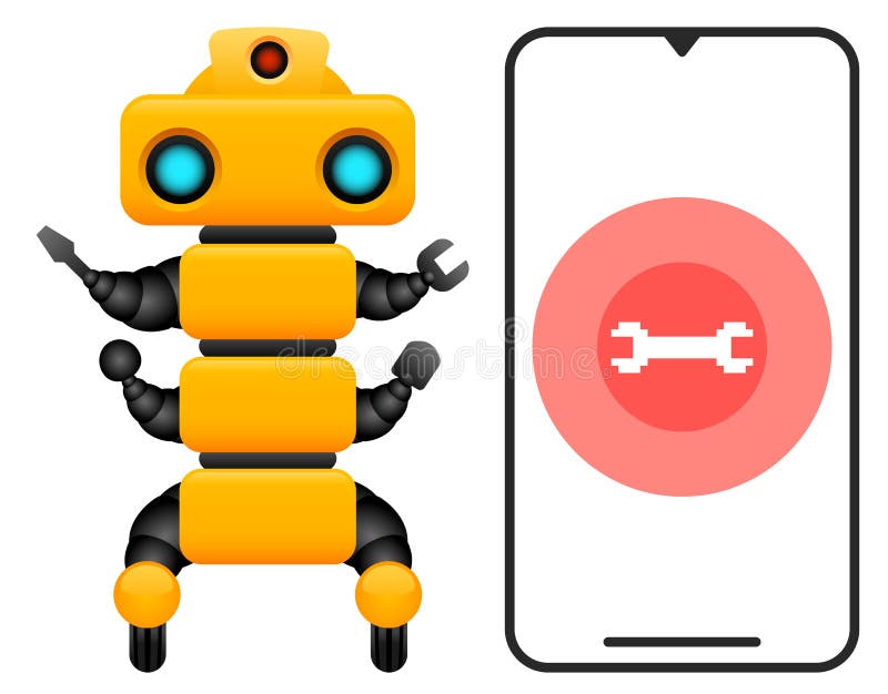 Smart Service Robot Repair Mobile Phone. Stock Vector - Illustration of ...
