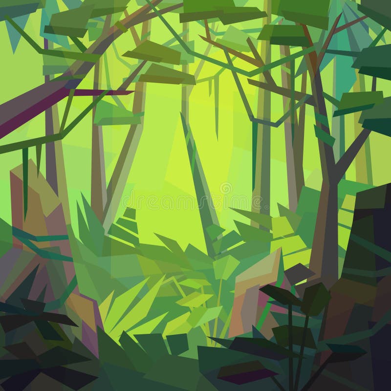 Low Poly Dense Jungle with Rocks Stock Vector - Illustration of ...