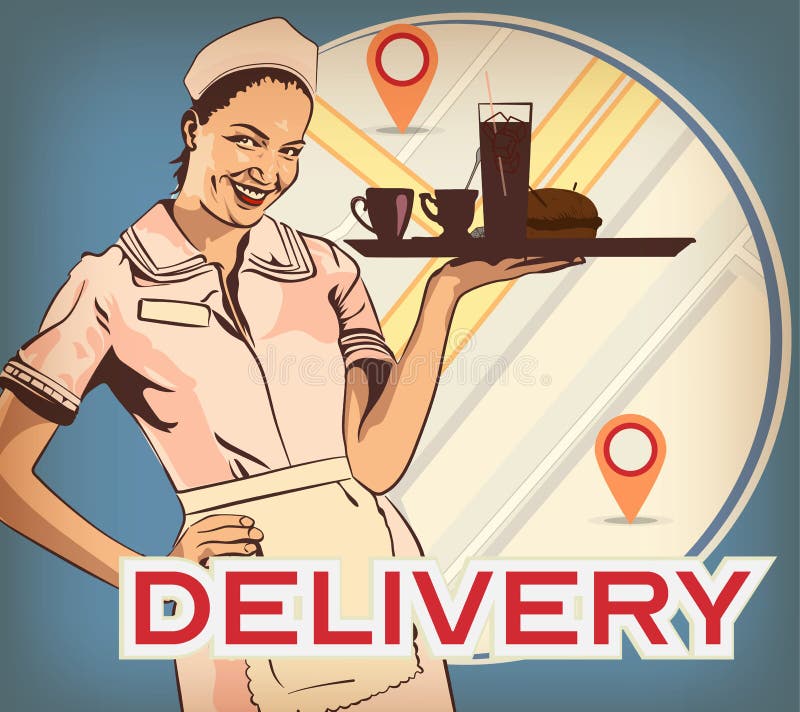 Poster with a Pin-up Waitress.Fast Food American Cafes Stock Vector ...